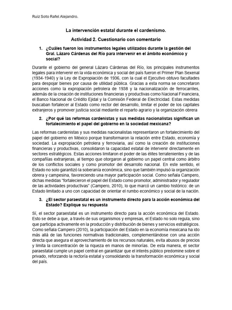 La Intervención Estatal Durante El Cardenismo | PDF | Economias