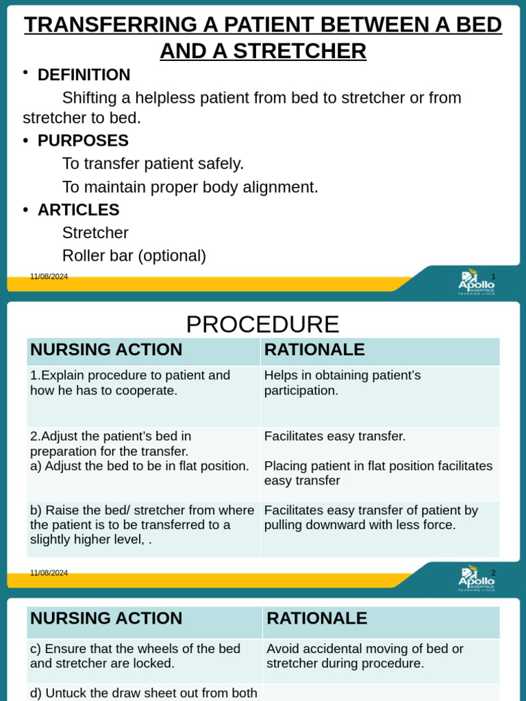 Unit 12 Transferring A Patient Between A Bed and Stretcher | PDF ...