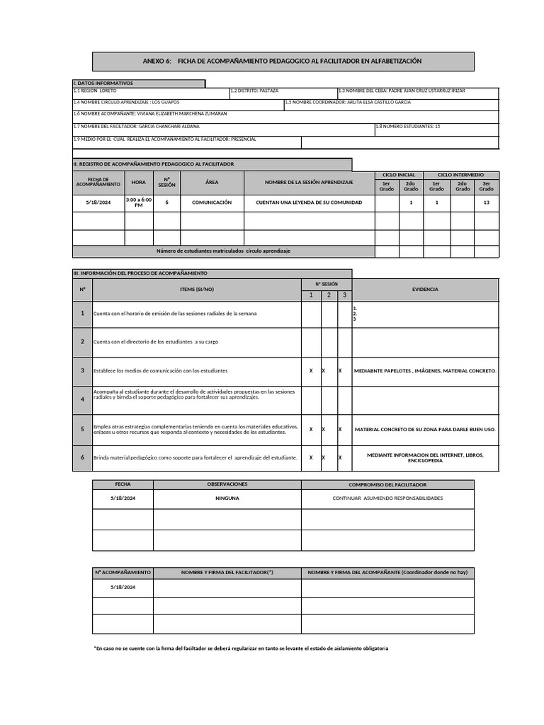 Anexo 6. Ficha de Acompa - Amiento Aldana | PDF | Comunicación humana | Pedagogía