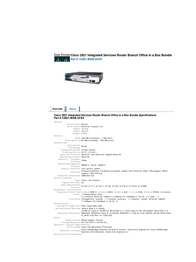 Cisco 2821 | PDF | Network Switch | Computer Network
