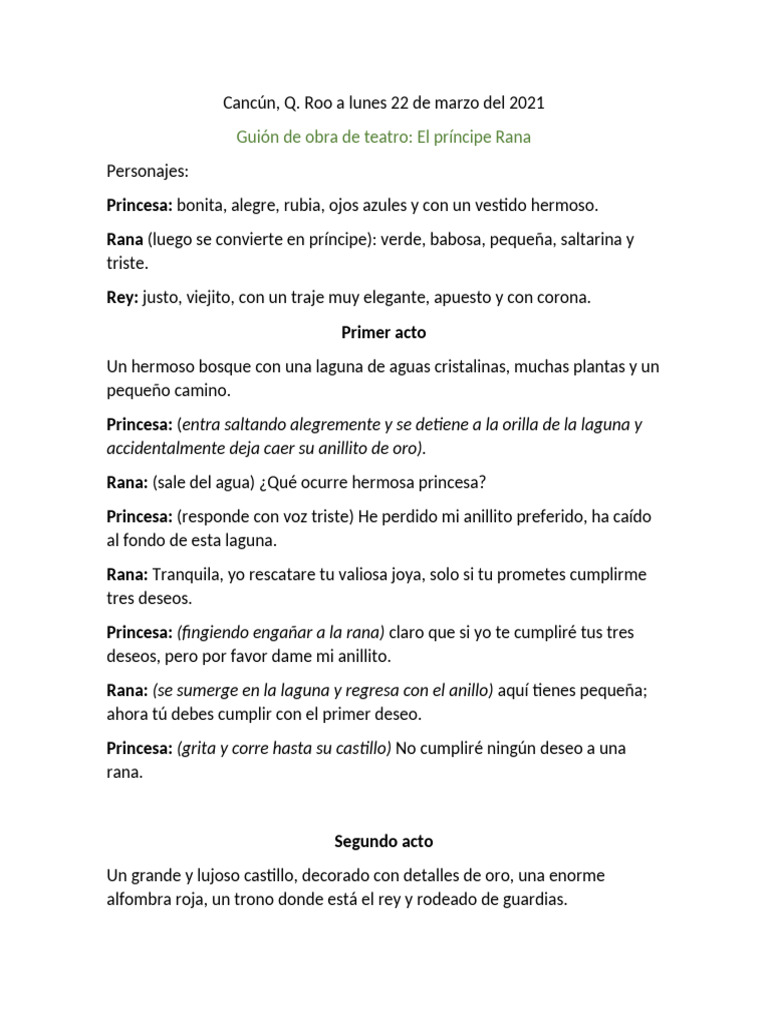 El príncipe Rana: Guión de teatro | PDF