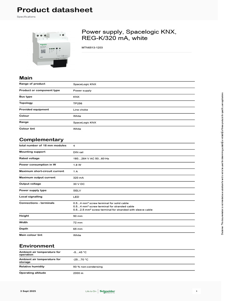 Schneider Electric SpaceLogic-KNX MTN6513-1203 | PDF | Power Supply | Electrical Engineering