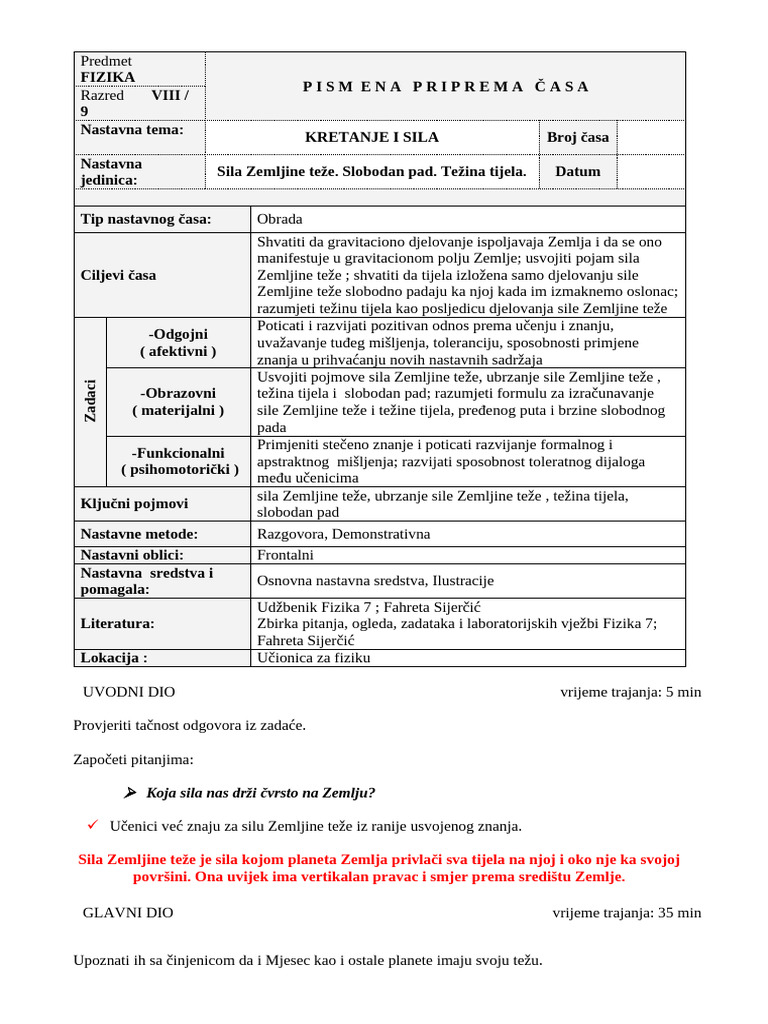 25 - Sila Zemljine Teze. Slobodan Pad Tijela. Tezina Tijela | PDF