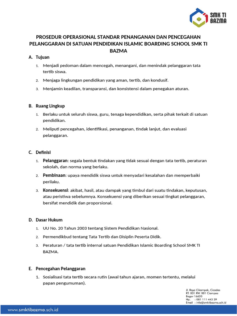 SOP Penanganan Pelanggaran di SMK BAZMA | PDF