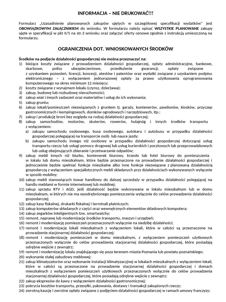 Uzasadnienie Planowanych Zakupów Ujętych W Szczegółowej Specyfikacji ...