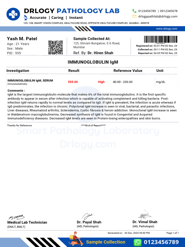 High IgM Lab Report Summary | PDF | Antibody | Infection