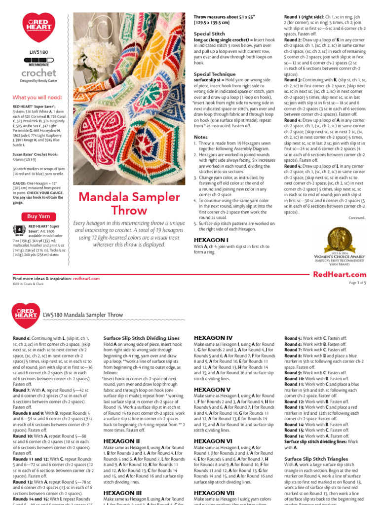 Red Heart - Mandala Sampler Throw in Super Saver (Downloadable PDF ...
