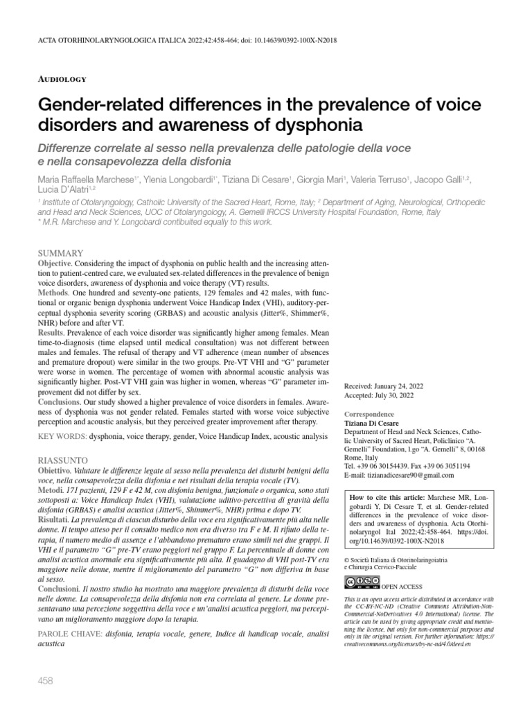 Gender Differences in Voice Disorders | PDF | Human Voice | Clinical ...
