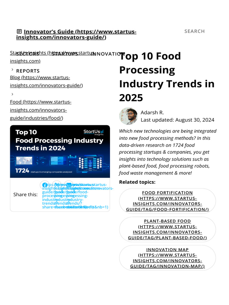 Top 10 Food Processing Industry Trends in 2025 - StartUs Insights | PDF ...