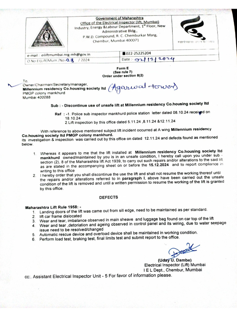 Lift Instruction Notice 2024 | PDF
