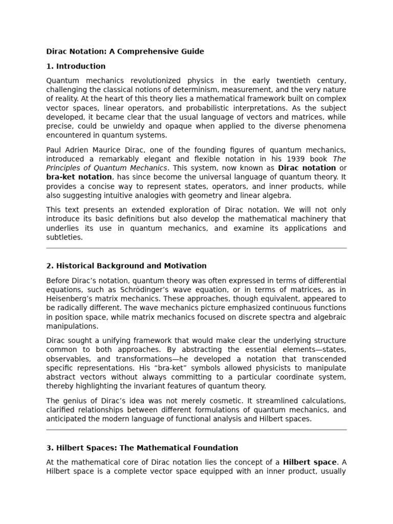 Dirac Notation | PDF | Quantum Mechanics | Hilbert Space
