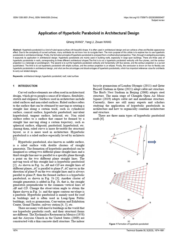Application of Hyperbolic Paraboloid in Architectural Design | PDF | Ellipse | Geometry