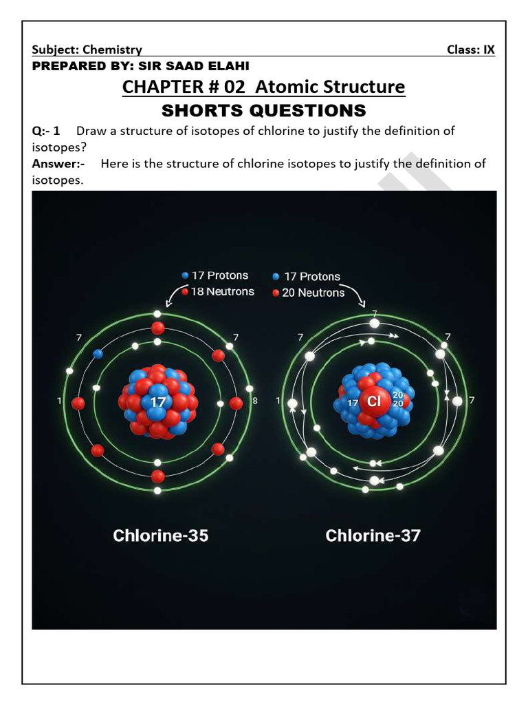 Class 9th Ch# 2 Atomic Structure | PDF | Atoms | Electron