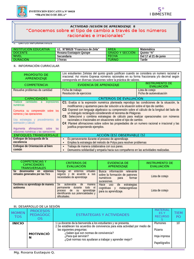 Sa08 - Matematica - 5° - Numeros Racionales e Irracionales | PDF ...