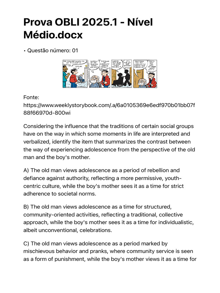 OBLI 2025.1: Cultural Perspectives Exam | PDF