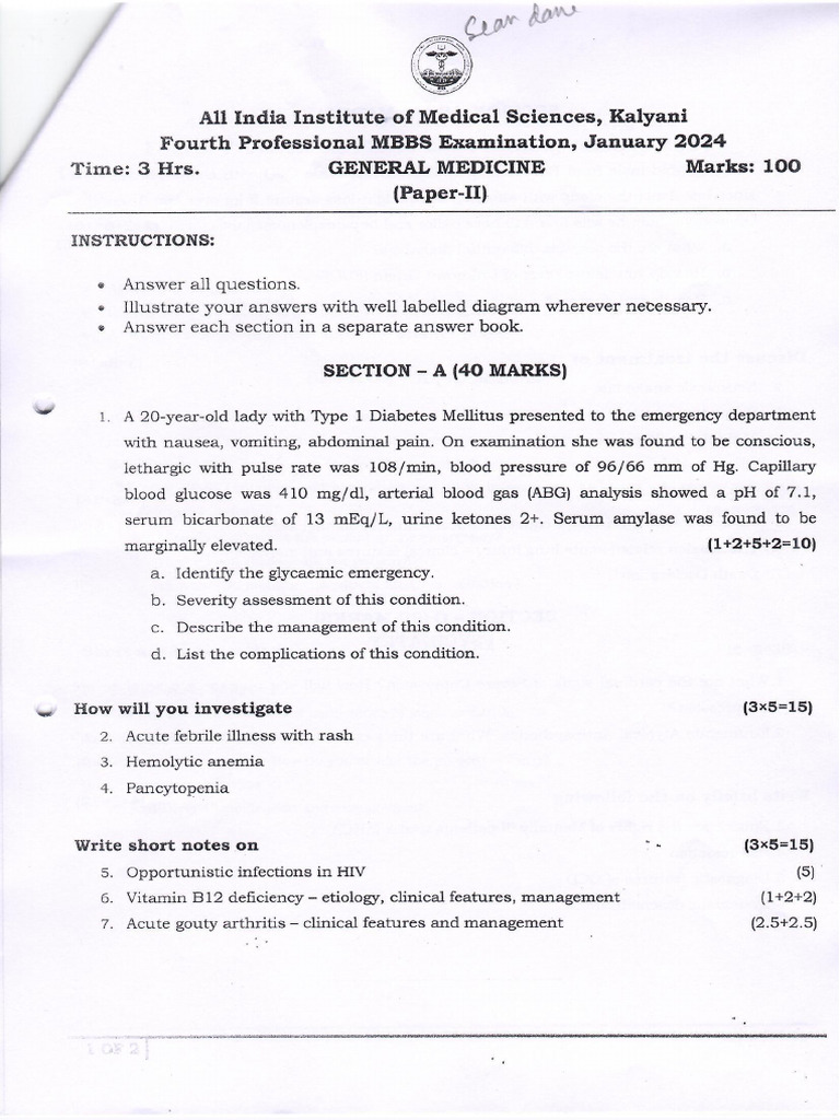 4th MBBS Prof. General Medicine Paper-II 2024 | PDF