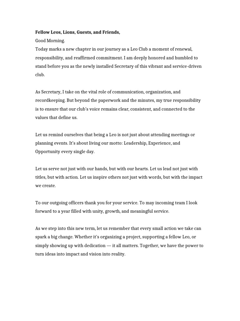 Installation Speech | PDF
