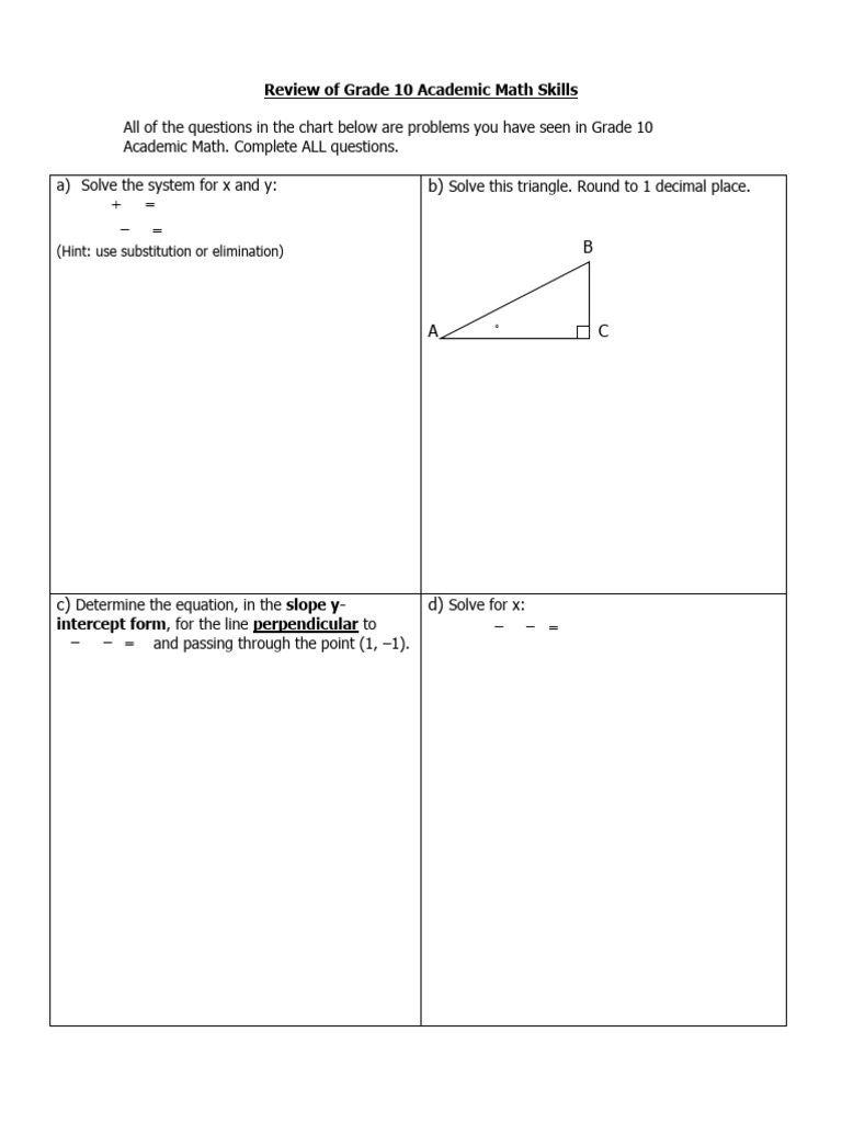 Grade 10 Academic Review Questions | PDF