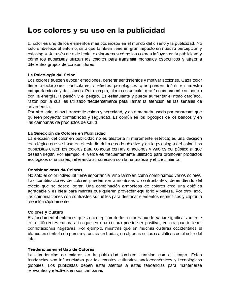 Texto LOS COLORES Y SU USO EN PUBLICIDAD | PDF | Publicidad | Color
