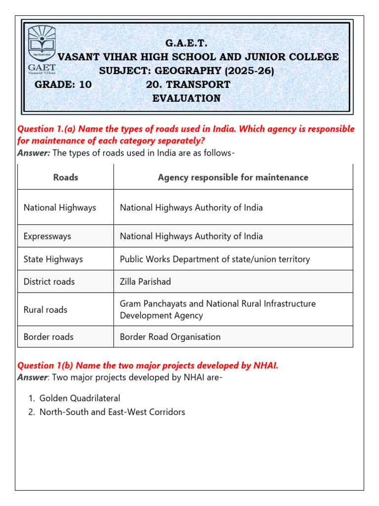 20 Transport - Evaluation 2025-26 | PDF | Transport | Rail Transport