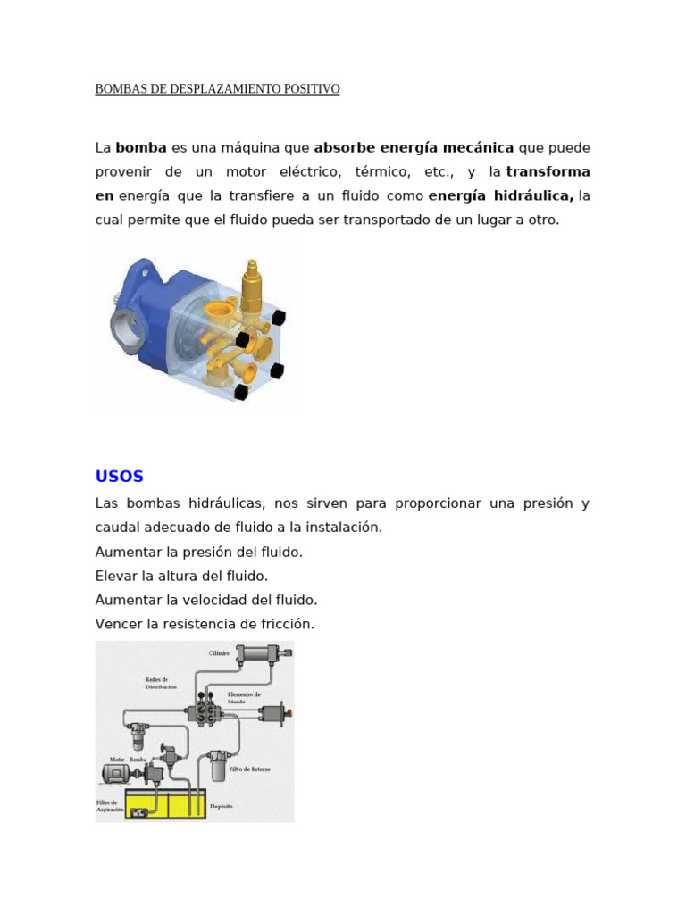 Bombas de Desplazamiento Positivo: Tipos y Usos | PDF | Bomba | Pistón