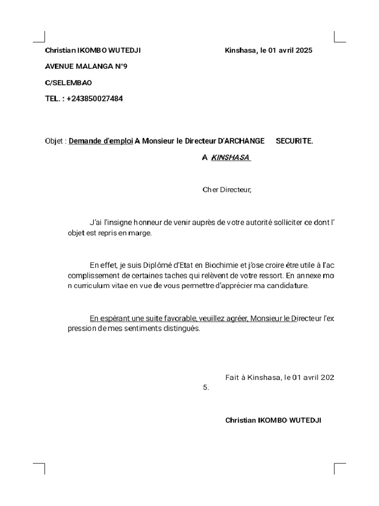 Demande D'emploi Christian - Phoenix | PDF