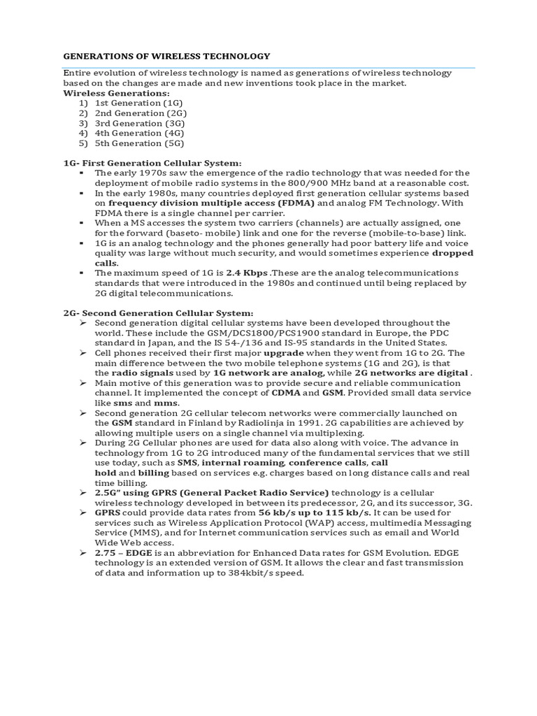 Generations of Wireless Technology | PDF | 4 G | 3 G