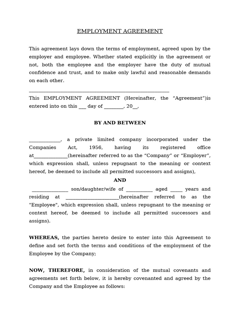 Employment Agreement | PDF | Indemnity | Employment