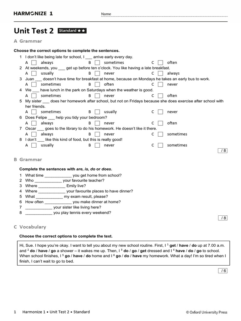 Harmonize 1 Unit Test 2 Overview | PDF