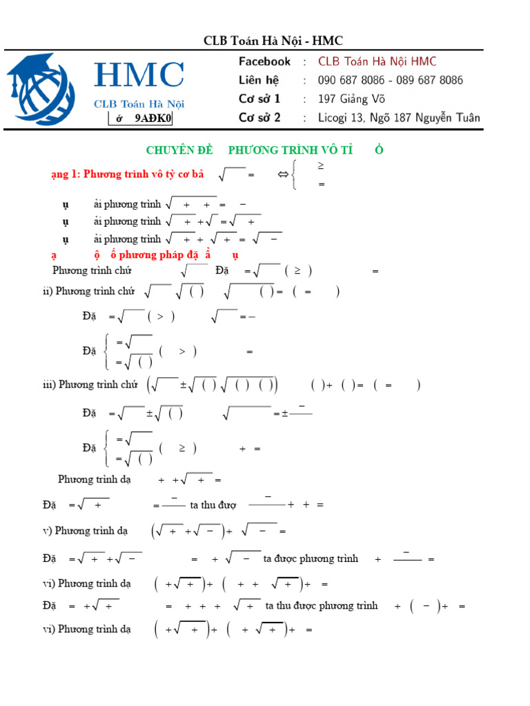 Buoi 2 Chuyen de Phuong Trinh Vo Ti (Buoi 1) | PDF