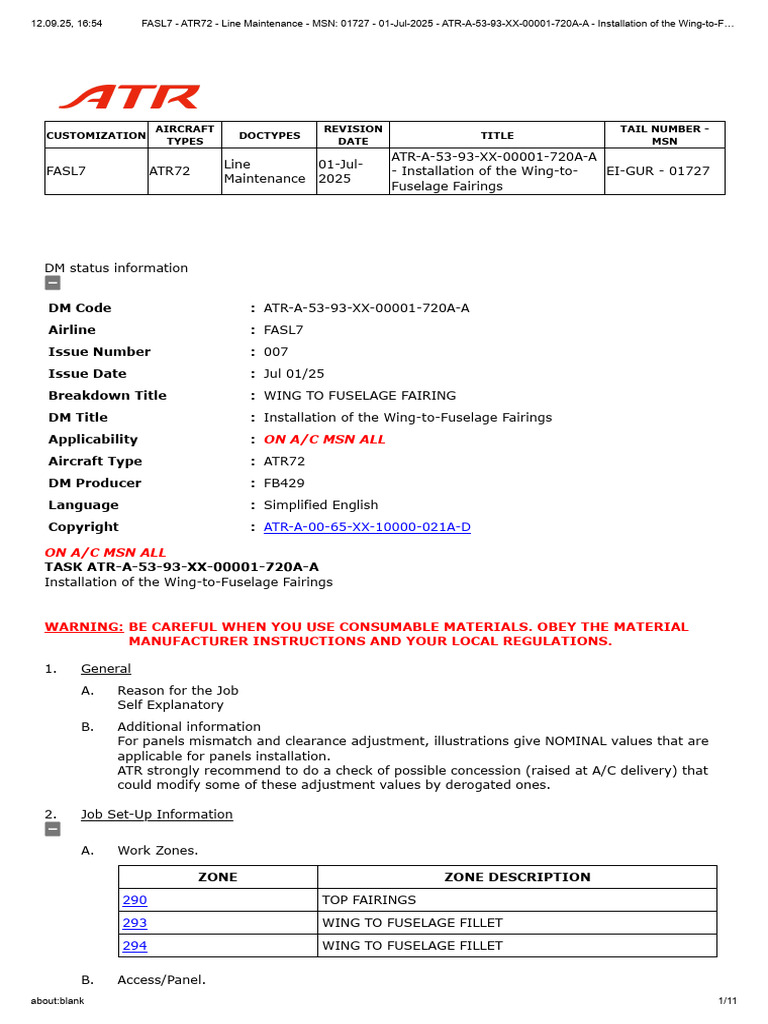 FASL7 - ATR72 - Line Maintenance - MSN - 01727 - 01-Jul-2025 - ATR-A-53 ...