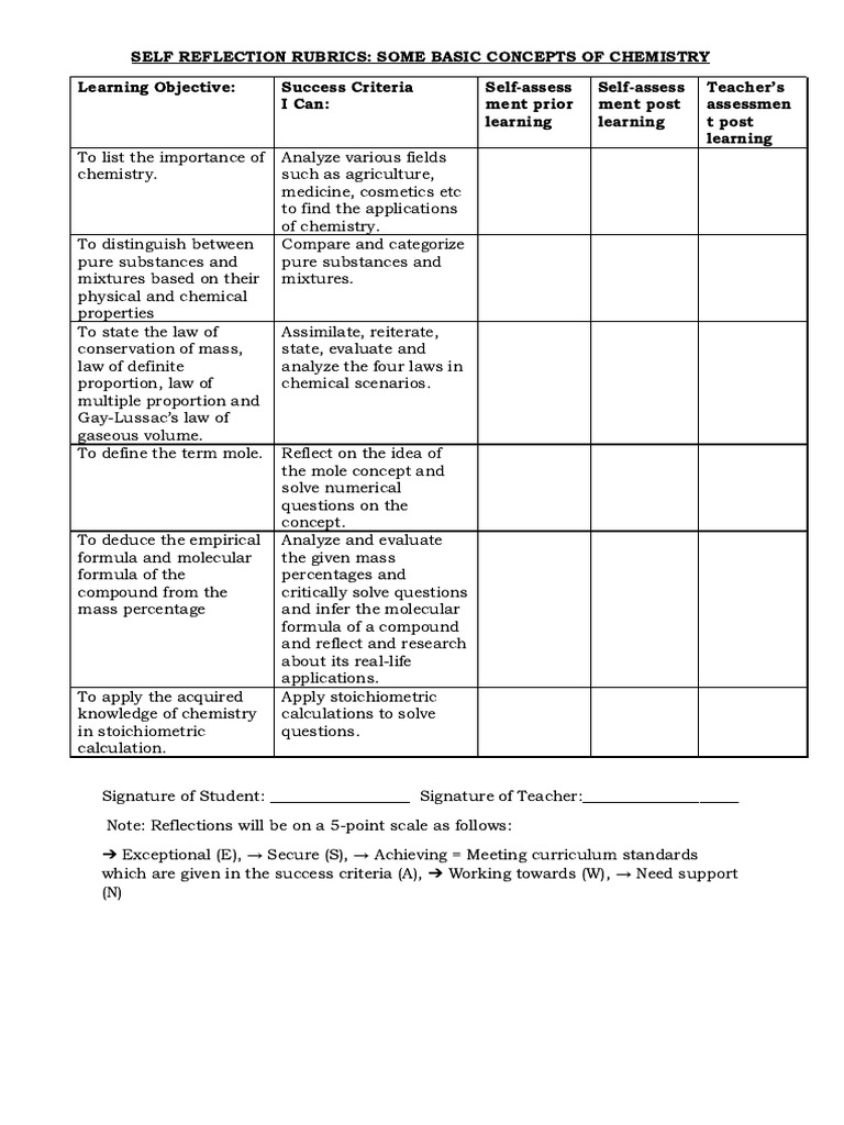 Basic Concepts Self Reflection Rubrics | PDF