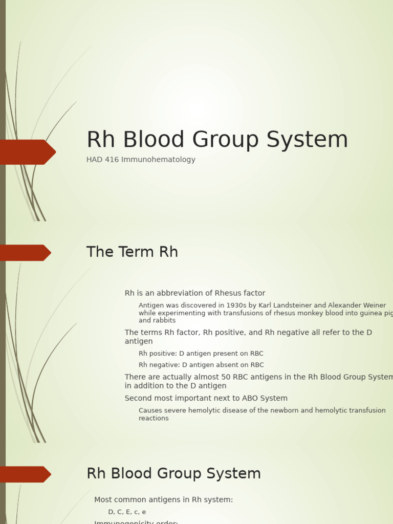 Overview of Rh Blood Group System | PDF | Blood Type | Serology