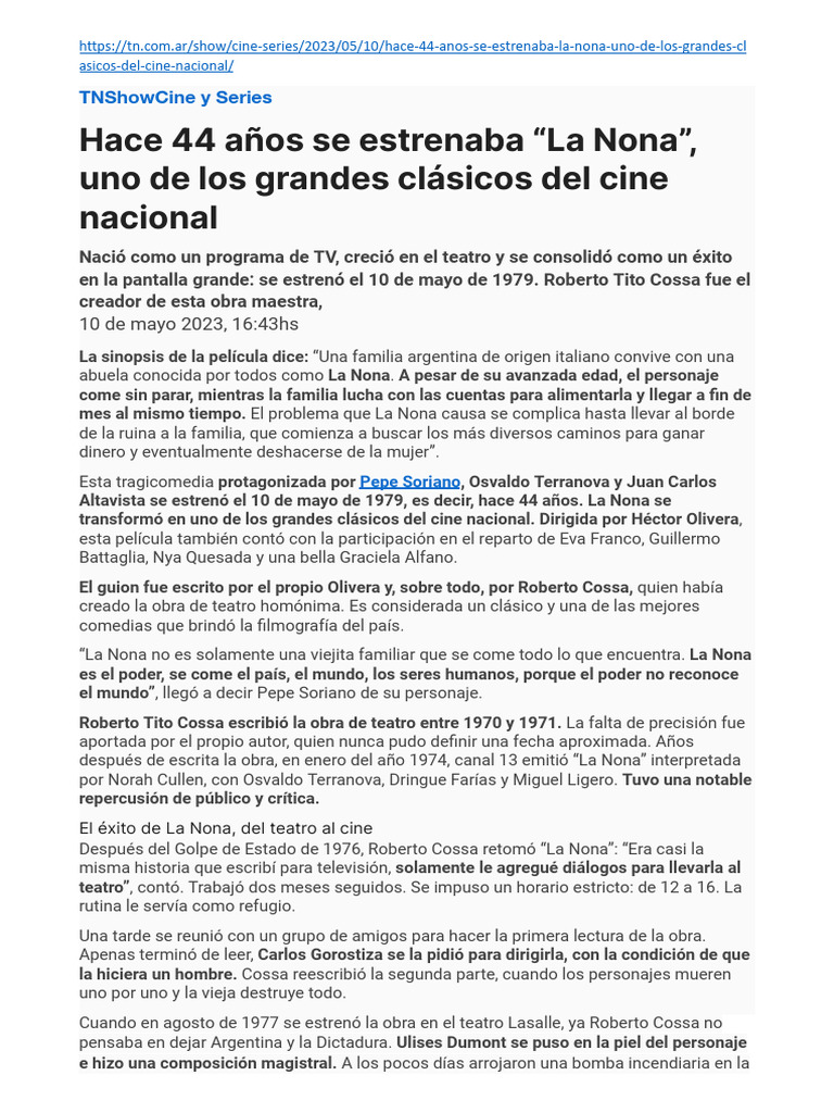 La nona ARTICULO SOBRE LA PELICULA.docx | PDF