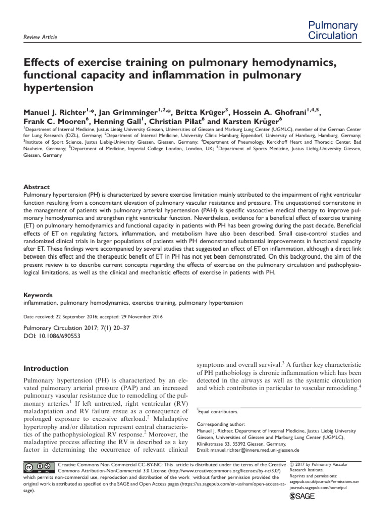 Effects of Exercise Training On Pulmonary Hemodynamics | PDF | C ...