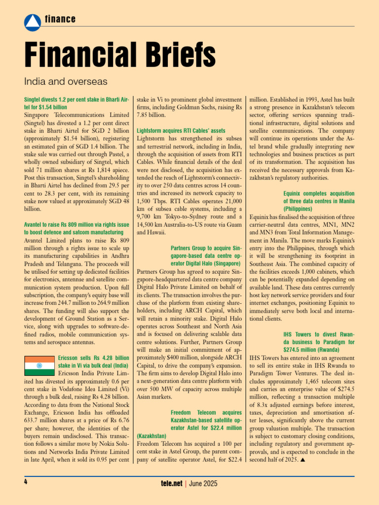 Major Telecom and Data Centre Transactions | PDF | Mergers And Acquisitions