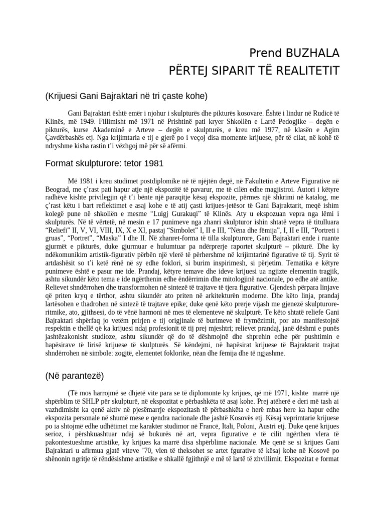 Prend BUZHALA (Krijuesi Gani Bajraktari Në Tri Çaste Kohe) | PDF