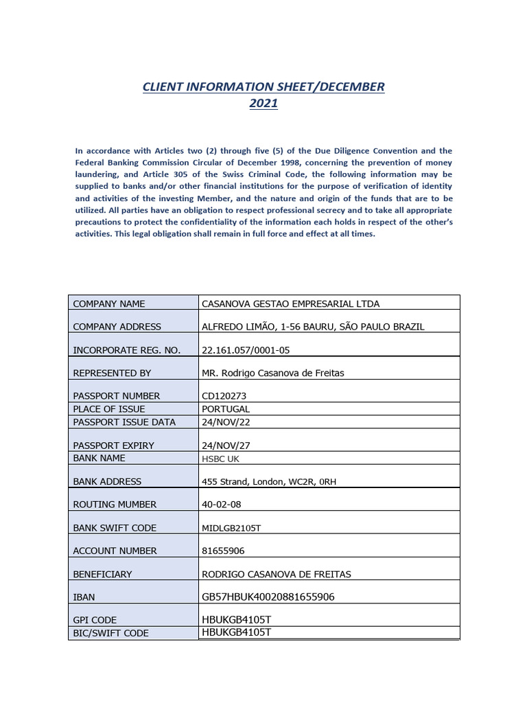 Cis Rodrigo Casanova HSBC Bank Uk - Atualizado | PDF