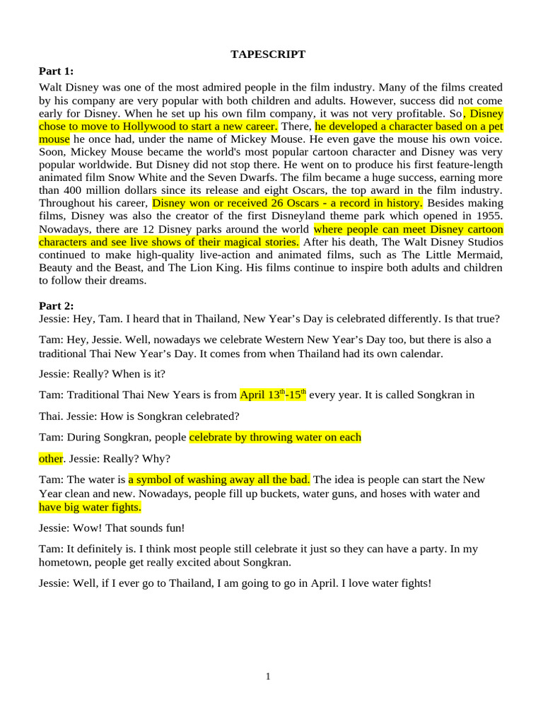 Tape Script | PDF | The Walt Disney Company | Animation