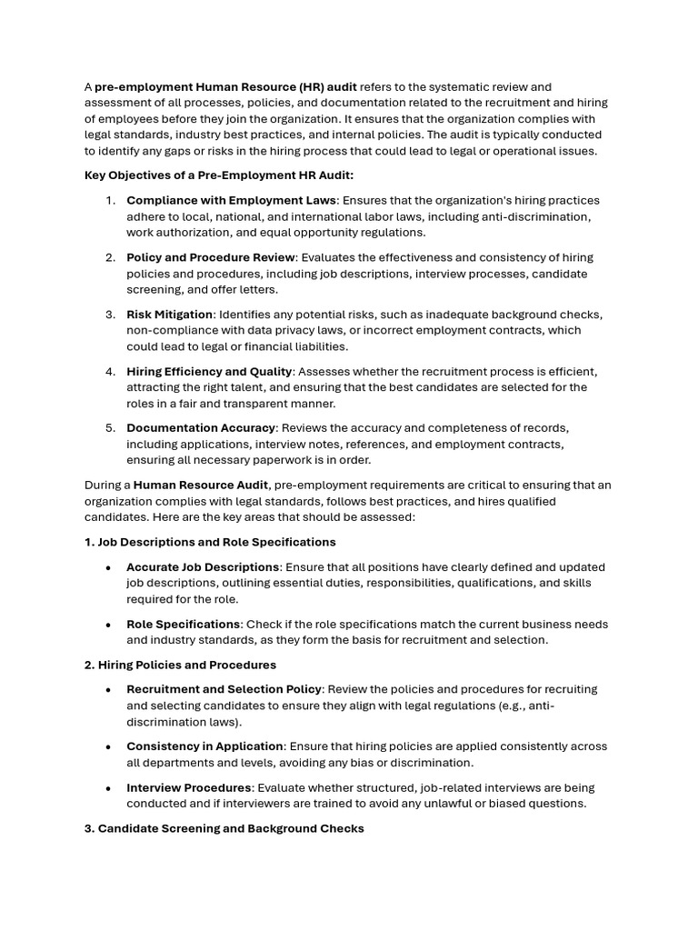 Pre-Employment HR Audit Guide | PDF | Recruitment | Background Check