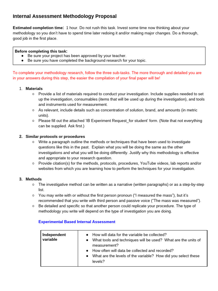 Internal Assessment Methodology Guide | PDF | Data | Methodology