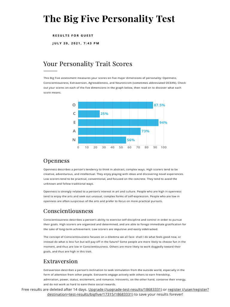 The Big Five Personality Test Truity Pdf Extraversion And