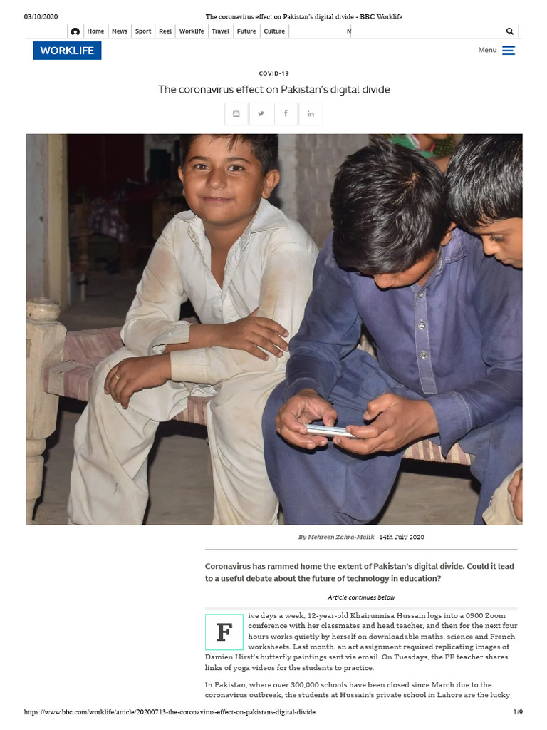 Edu - The Coronavirus Effect On Pakistan's Digital Divide - BBC Worklife | PDF | Employment ...