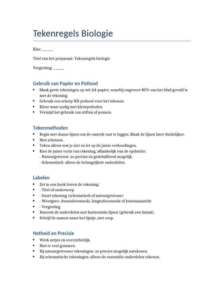 Tekenregels Biologie Microscoop Preparaat | PDF