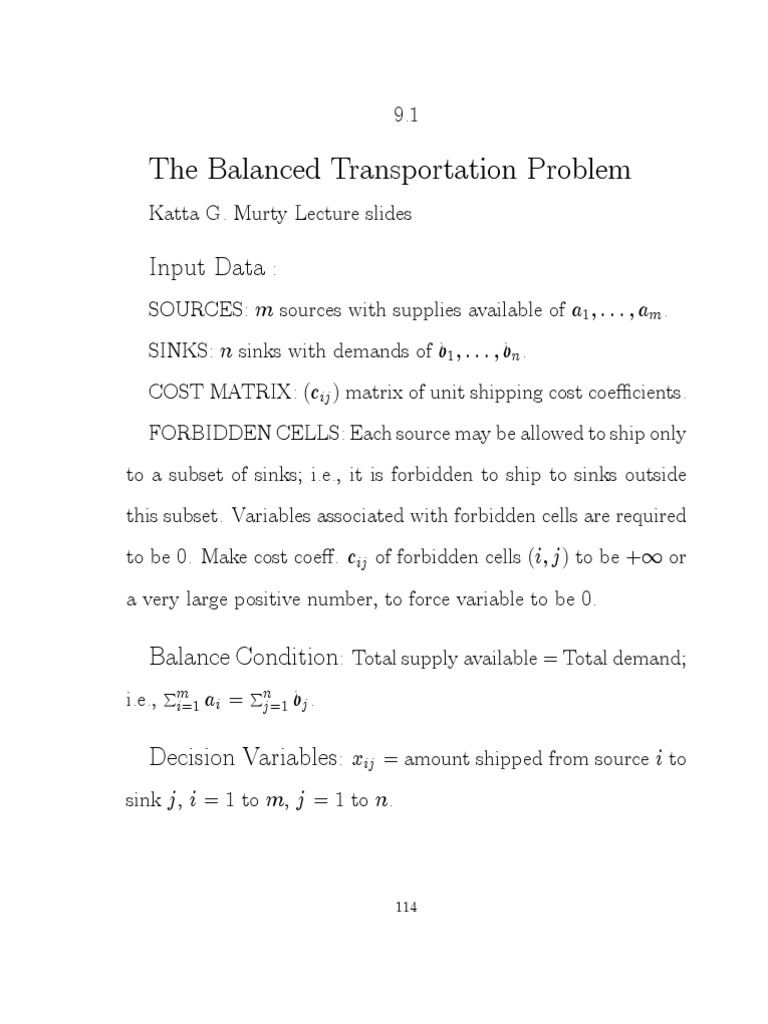 The Balanced Transportation Problem: Input Data | PDF | Mathematical Optimization | Mathematical ...
