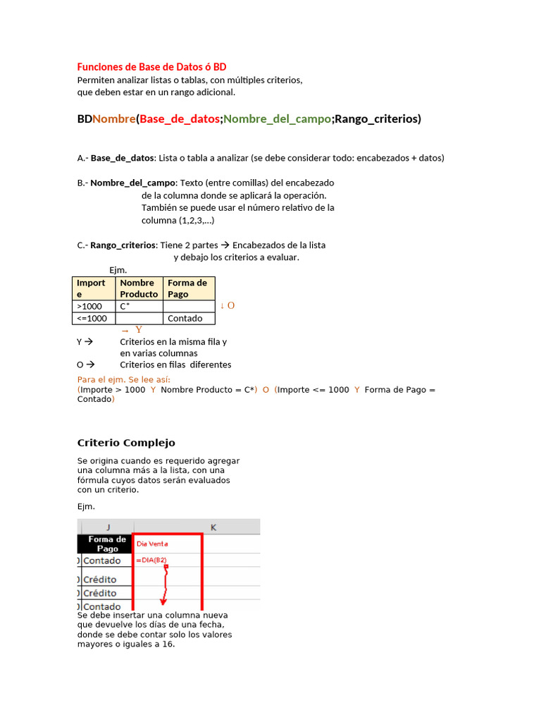 Funciones de Base de Datos o BD | PDF
