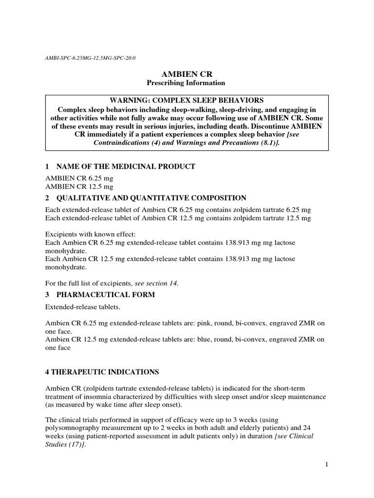 Ambien CR Prescribing Information Guide | PDF | Substance Abuse ...