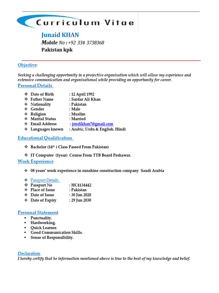 Junaid Khan CV | PDF