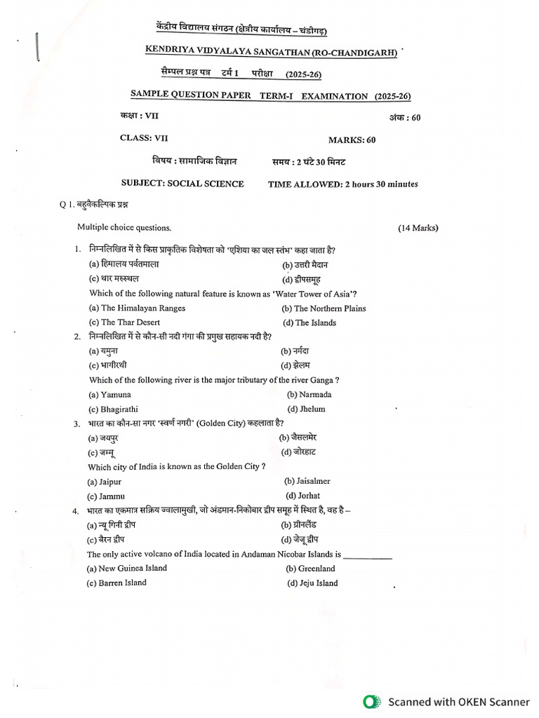Sample Paper Term1 Social Science Class VII | PDF