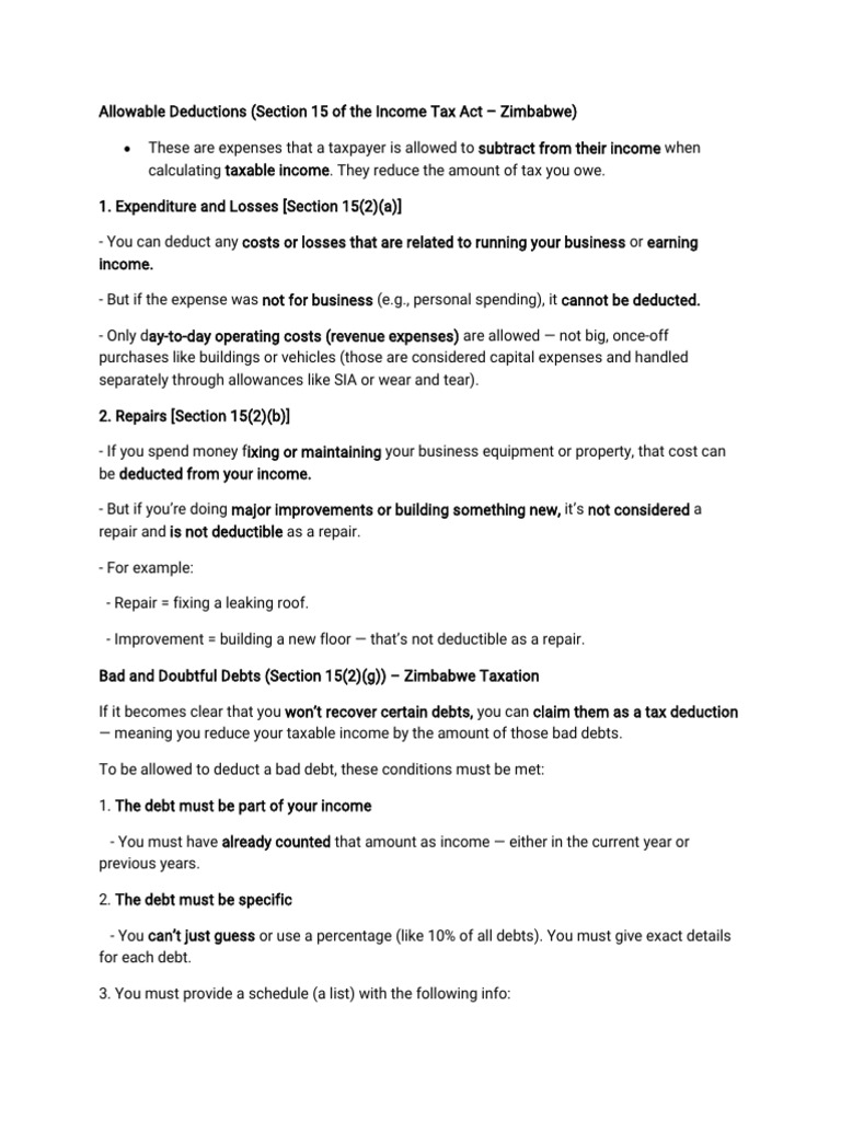 Allowable Deductions in Zimbabwe Taxation | PDF | Expense | Taxes
